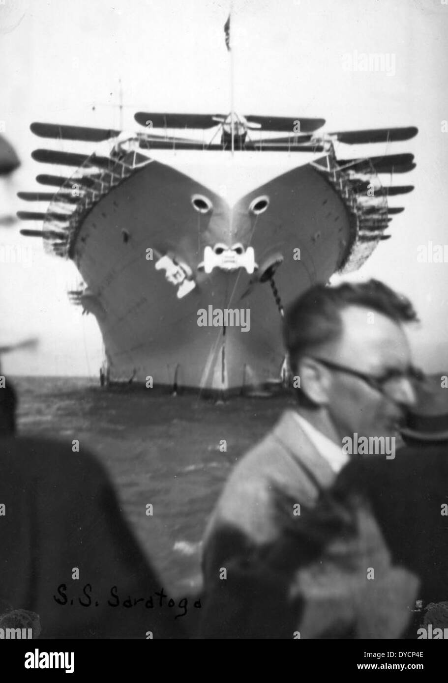 The USS Saratoga (CV-3), a Lexington-class aircraft carrier, is seen in ...