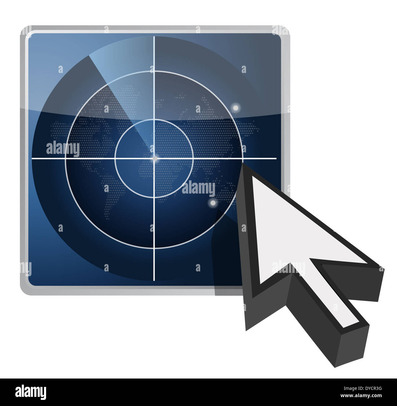 blue radar button illustration and cursor over white Stock Photo - Alamy
