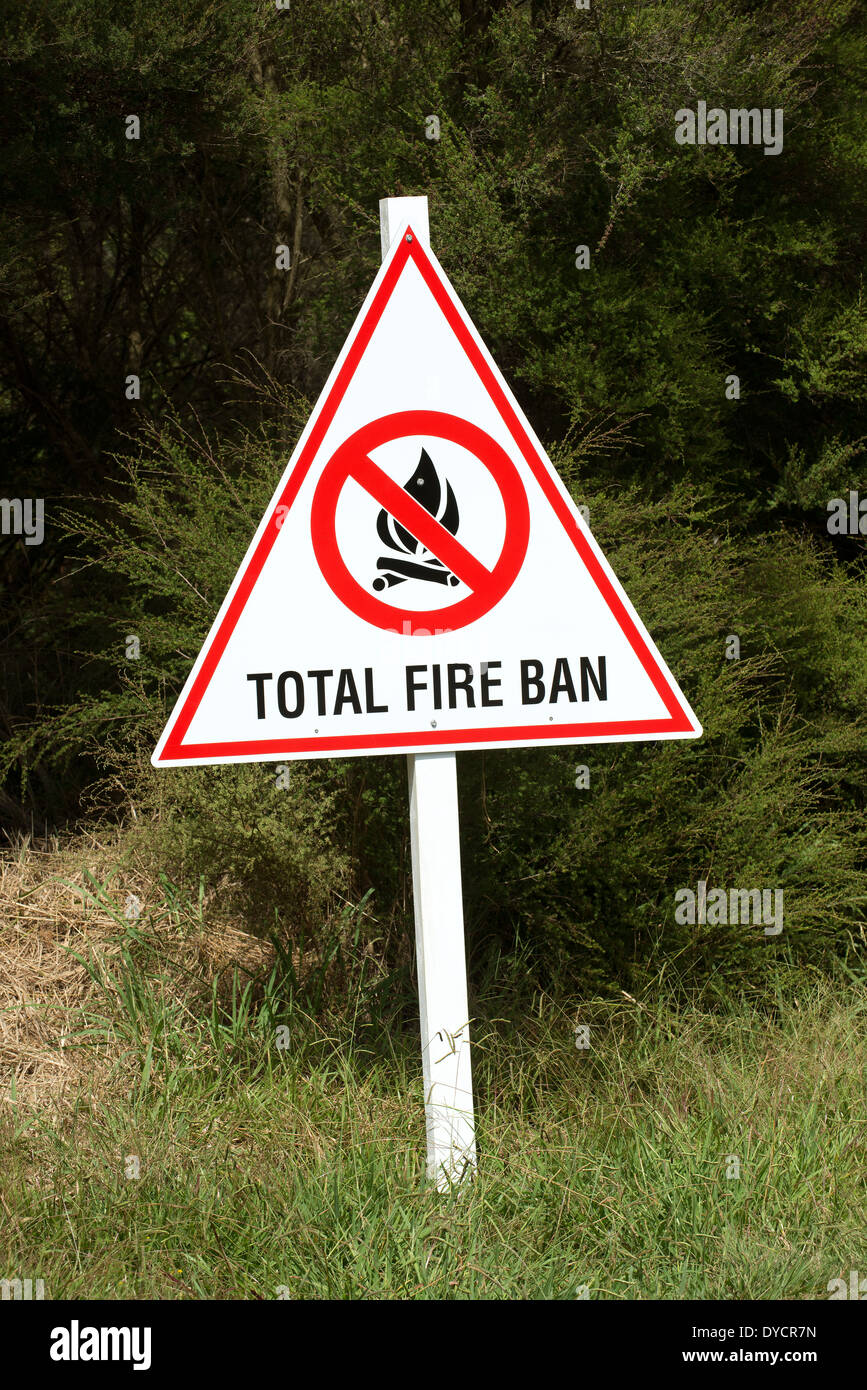 Total fire ban sign on edge of woodland North Island New Zealand Stock ...