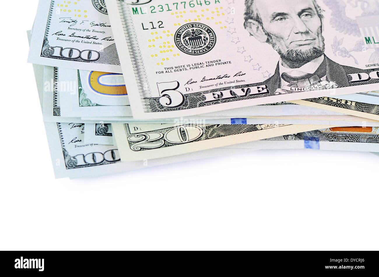 The five dollars isolated on white background Stock Photo - Alamy