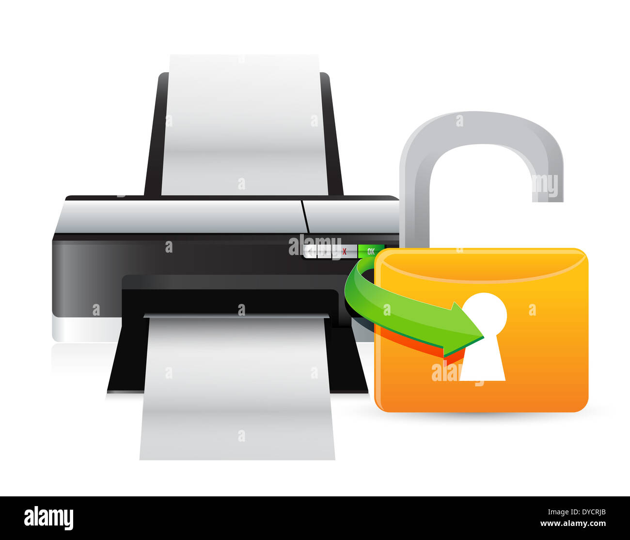 printer unlock illustration graphic design over a white background ...