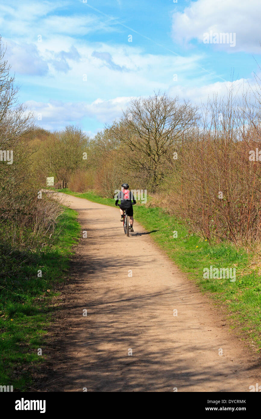 Cyclist on the Nation Cycle Network 6, Trans Pennine Trail, Upper Don ...