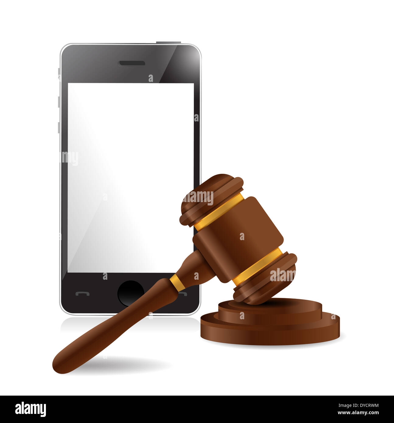 phone and law hammer illustration design over a white background Stock ...
