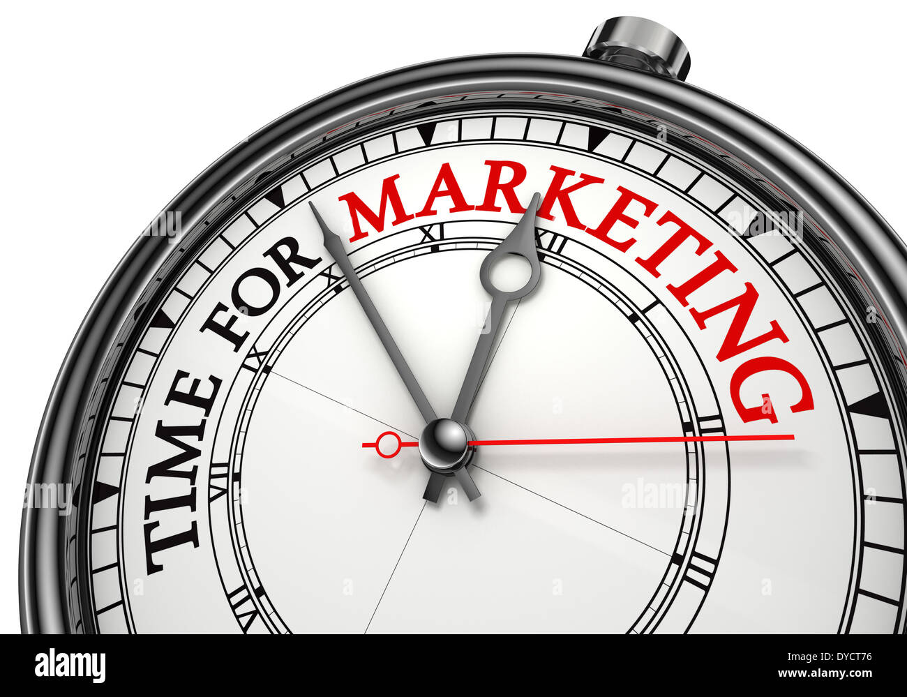 time for marketing concept clock on white background with red and black ...
