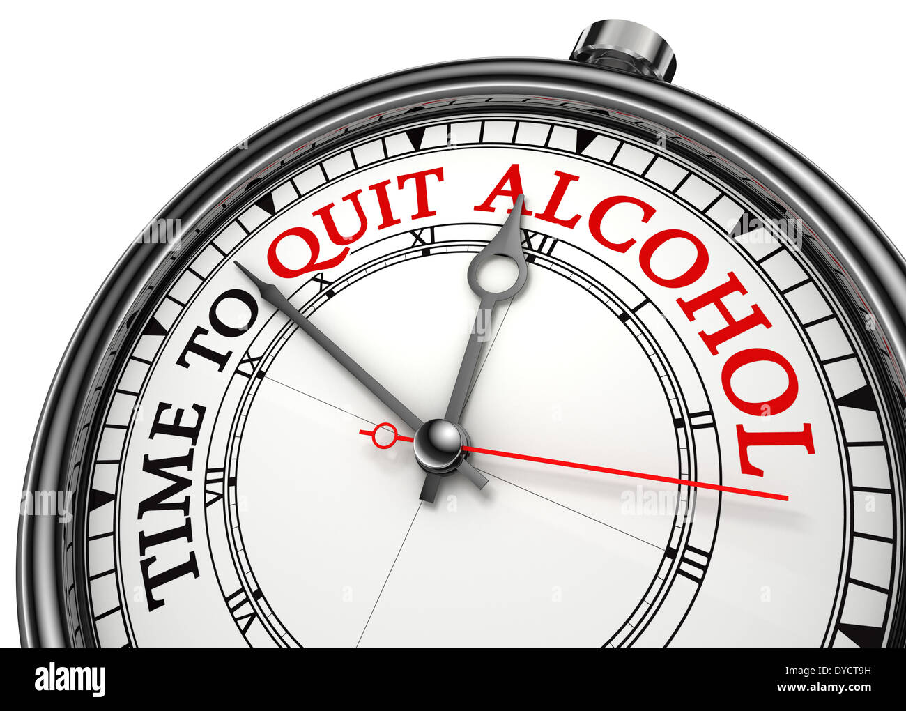 time to quit drinking alcohol concept clock on white background with ...