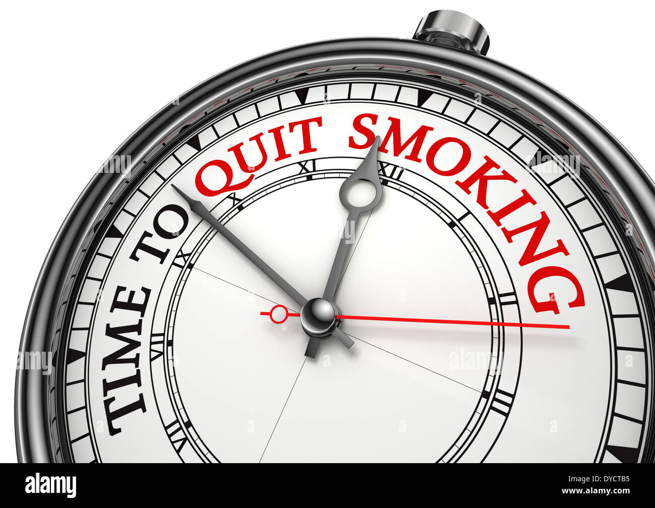 time to quit smoking concept clock on white background with red and ...