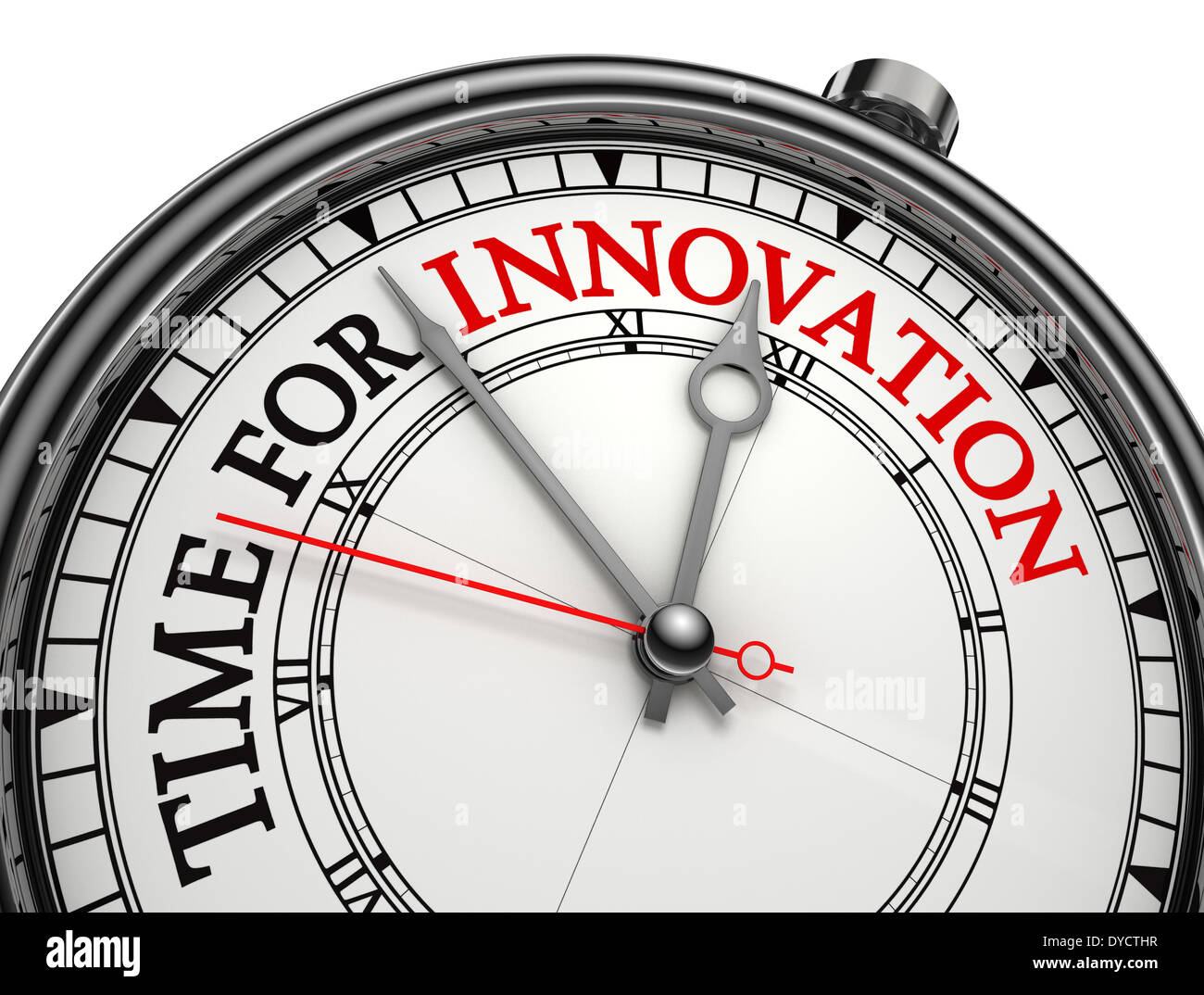 innovation time concept clock isolated on white background with ...