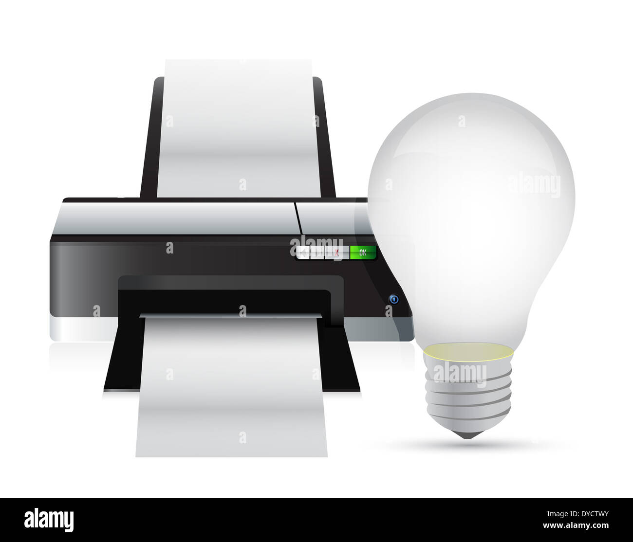 printer and idea light bulb illustration design over white Stock Photo ...
