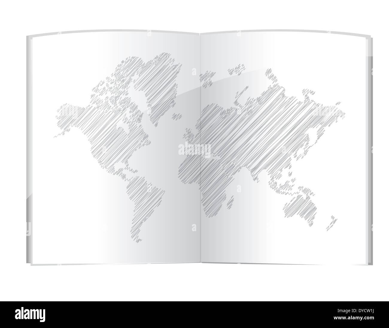 drawing world map in the book illustration design over white Stock ...