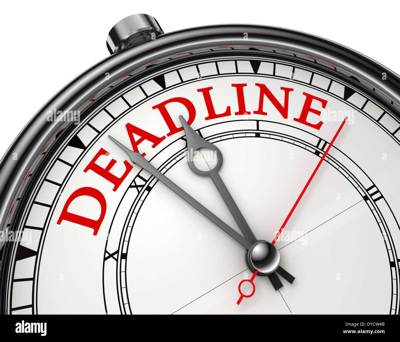 deadline concept clock closeup isolated on white background with ...