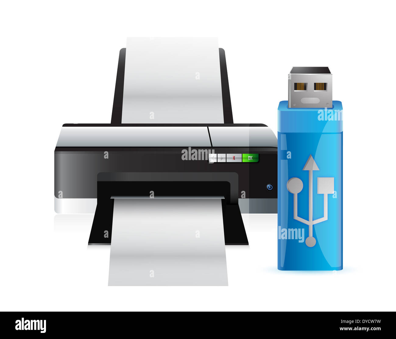 printer and usb stick illustration design over white Stock Photo - Alamy