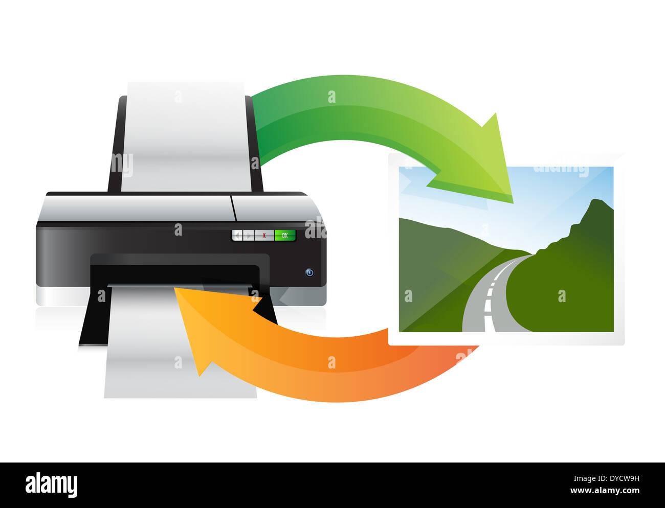 printer and print cycle illustration design over white Stock Photo - Alamy