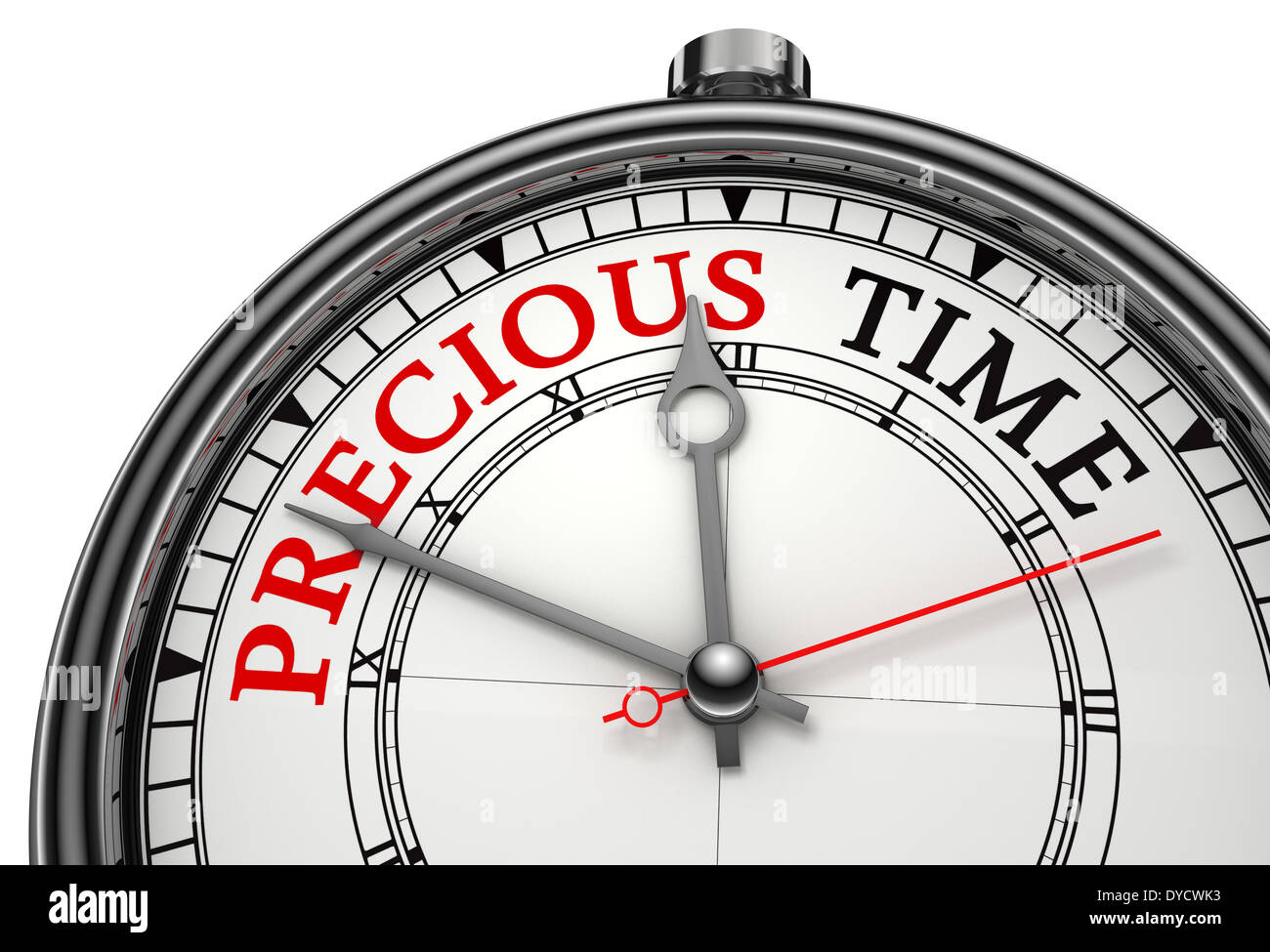 precious time concept clock closeup isolated on white background with ...
