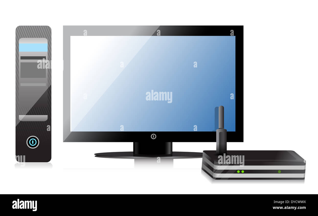 Wireless Router and computer illustration design over a white ...