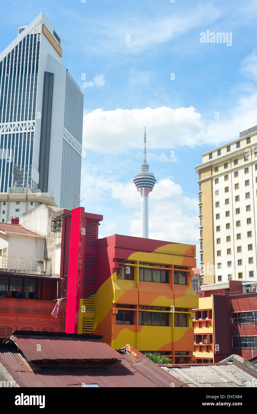 Chinatown architecture and KL Tower in Kuala Lumpur, Malaysia Stock ...