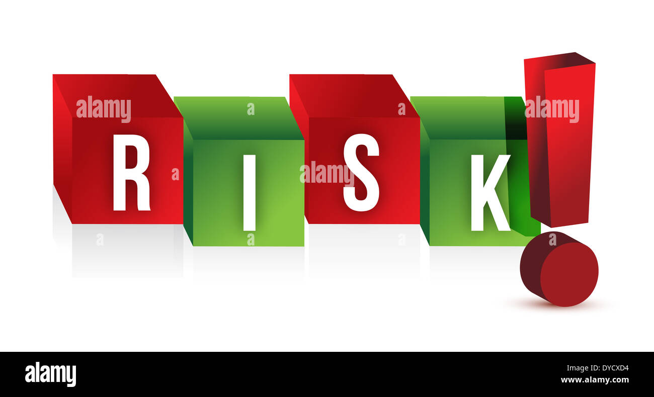 Word risk with an exclamation mark illustration design over white Stock ...