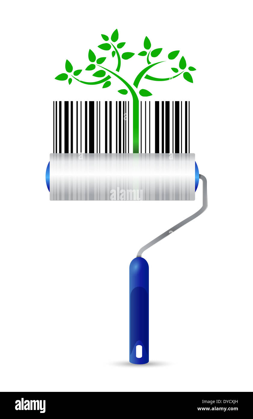 paint roller and eco upc bar code illustration design over a white ...