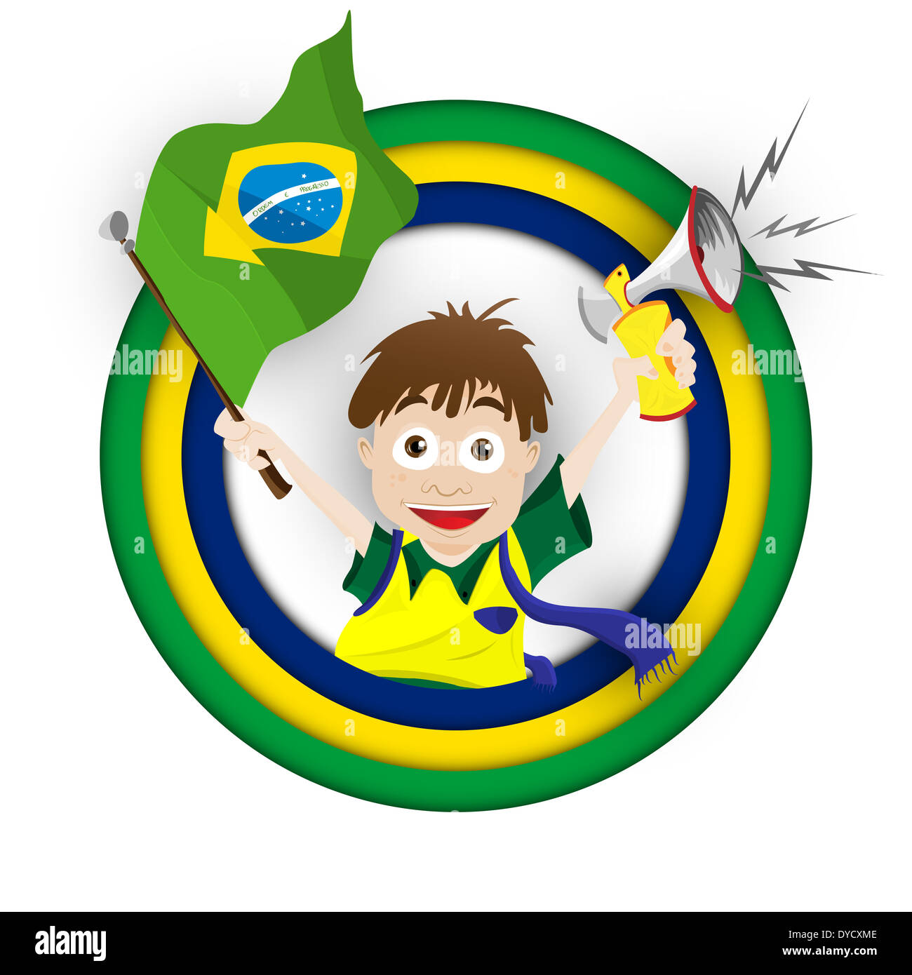 Vector - Brazil Sport Fan with Flag and Horn Stock Photo - Alamy