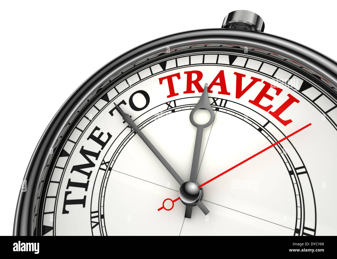time to travel concept clock closeup on white background with red and ...