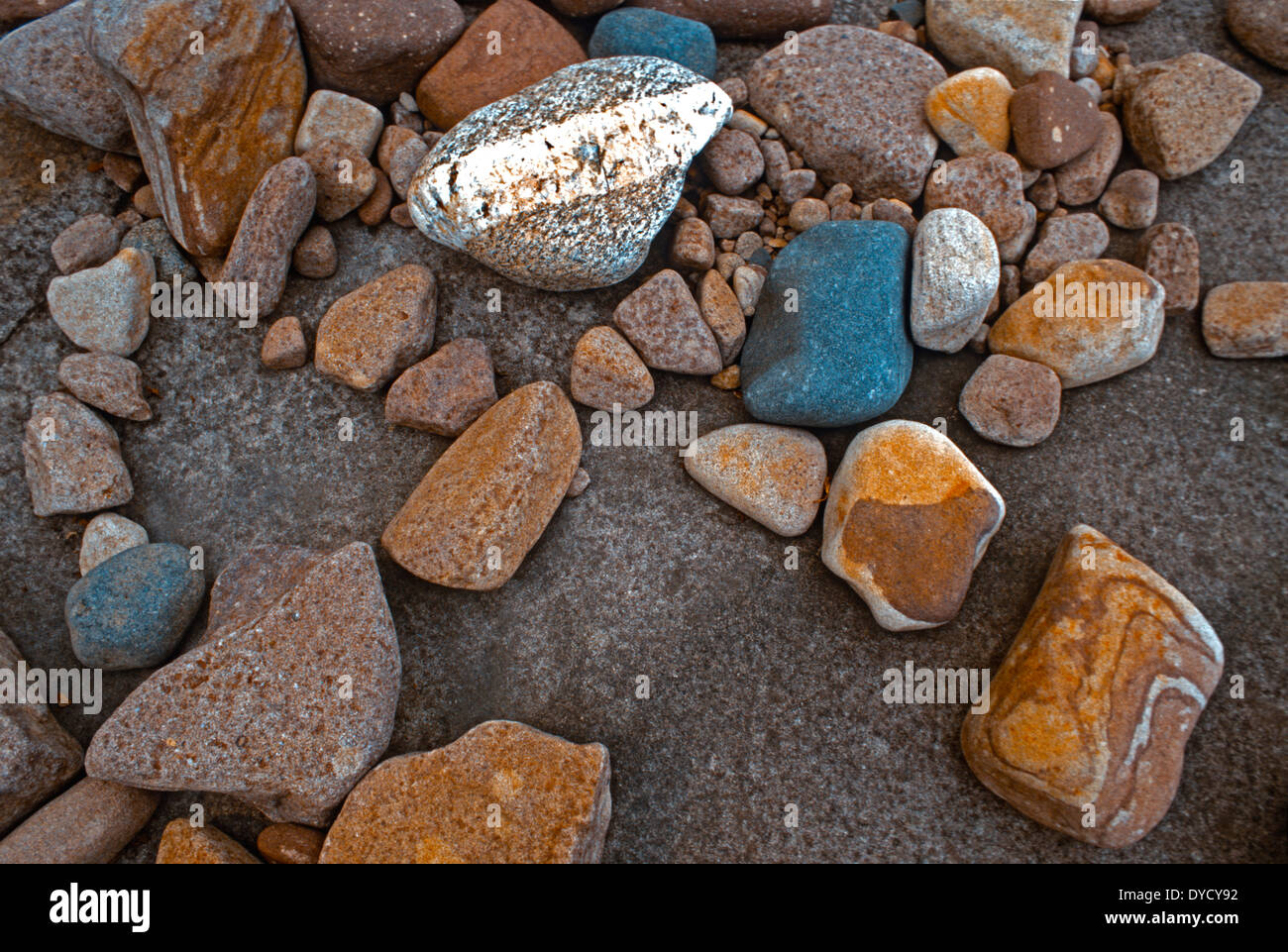 Colored stones on shoreline of Lake Superior, Michigan upper peninsula ...