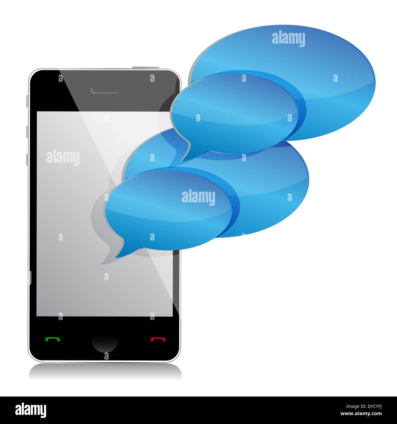speech bubbles and mobile phone illustration design over a white ...