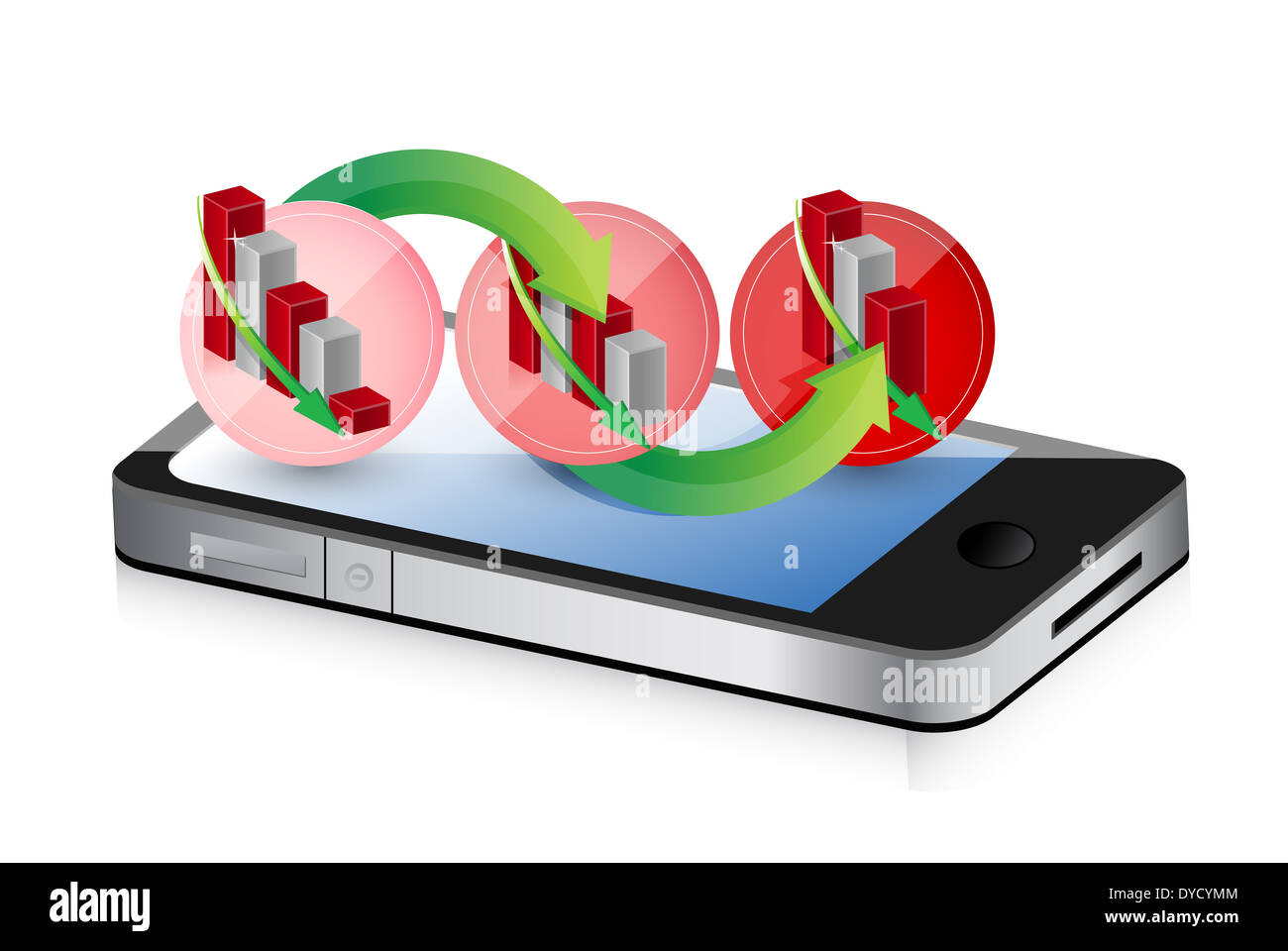 mobile phone with a down step graph illustration design Stock Photo - Alamy