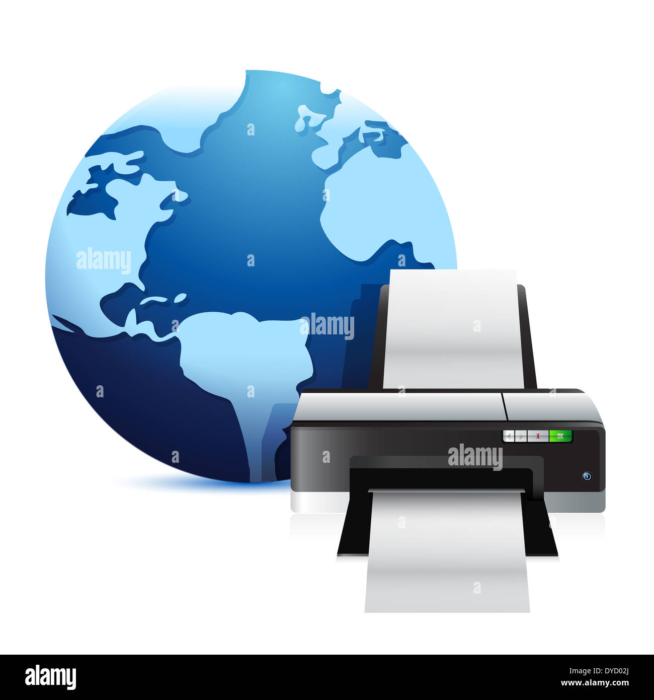 printer and a international globe illustration over a white background ...