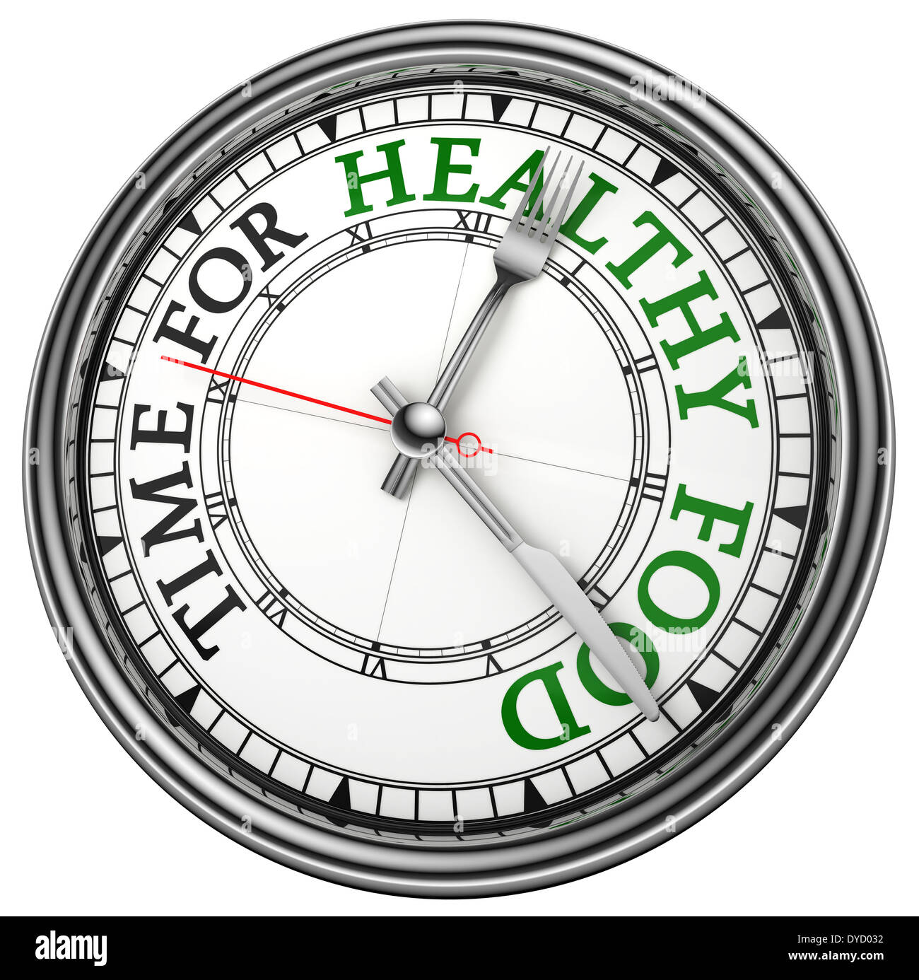 time for healthy food concept clock closeup on white background with ...