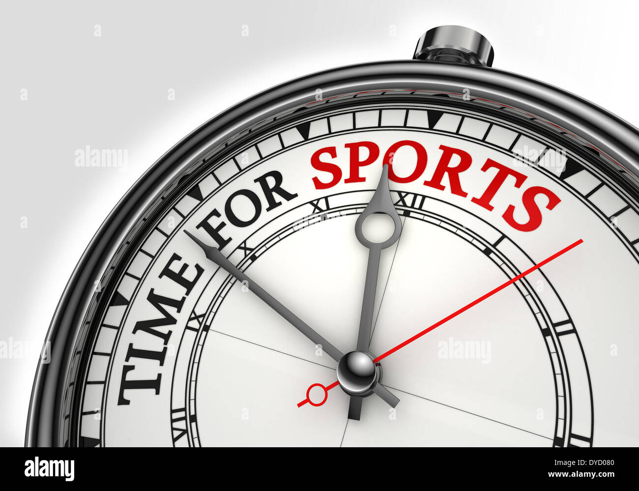 time for sports concept clock closeup on white background with red and ...