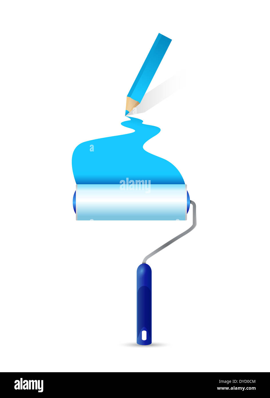 paint roller and pencil drawing illustration design over a white ...