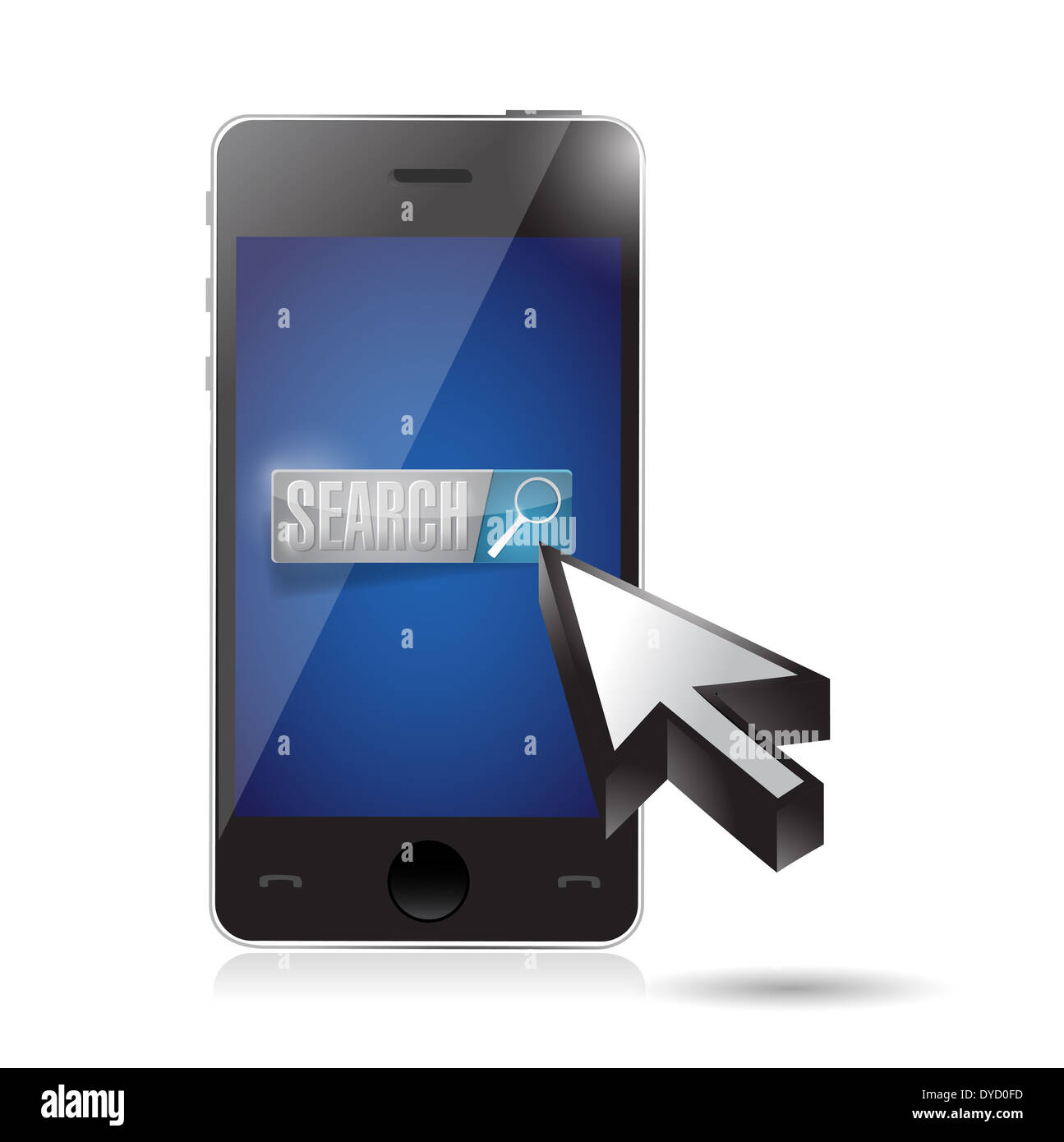 smartphone search button and cursor illustration design over white ...