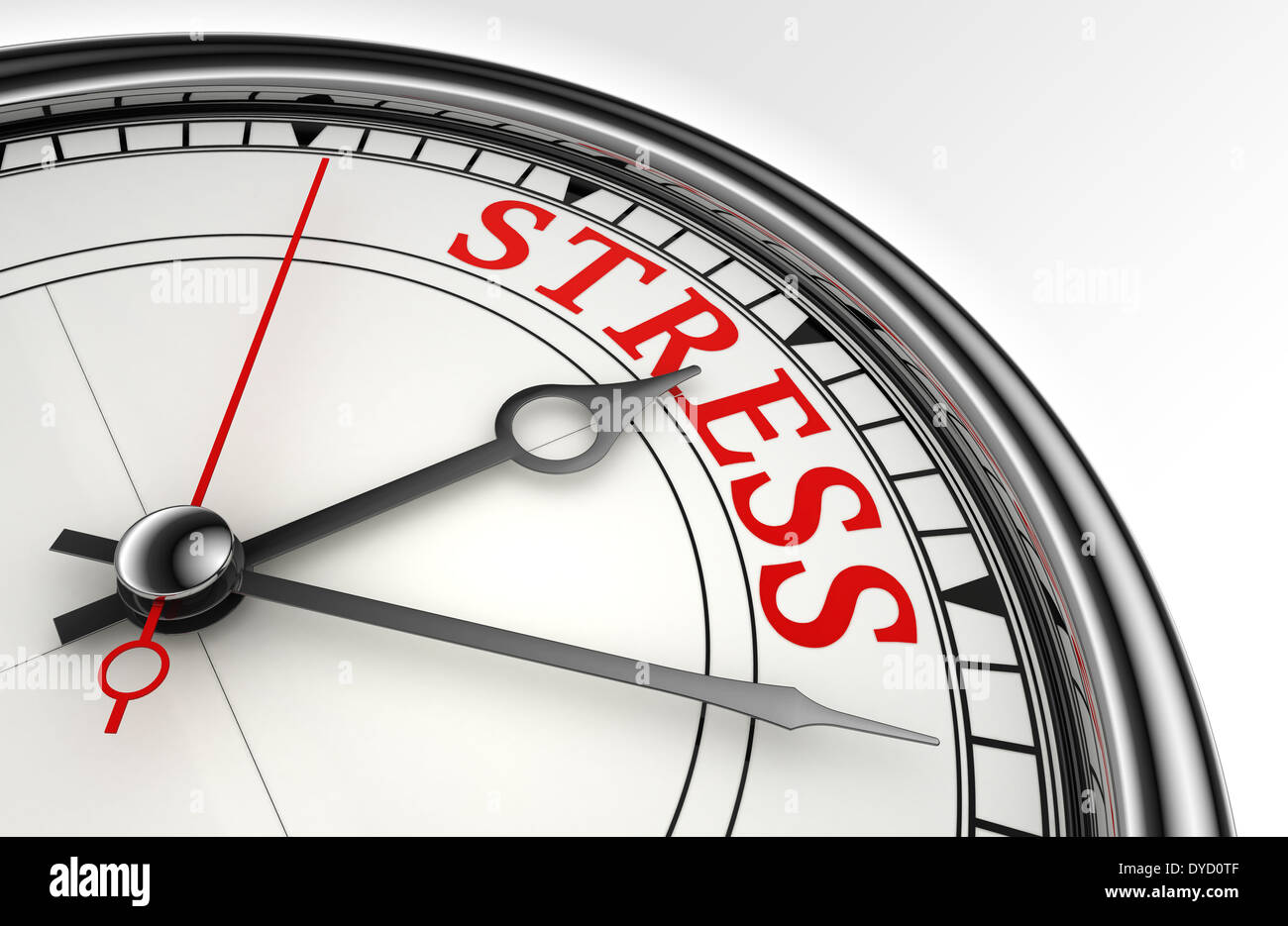 stress red word on concept clock closeup on white background Stock ...