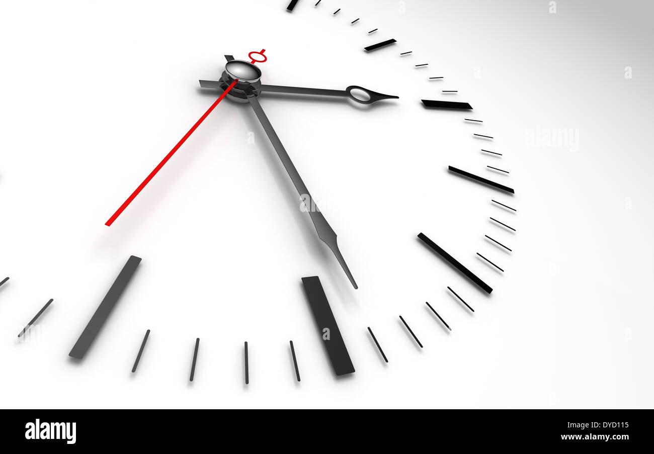 time concept clock closeup on whte background showing three and a half ...