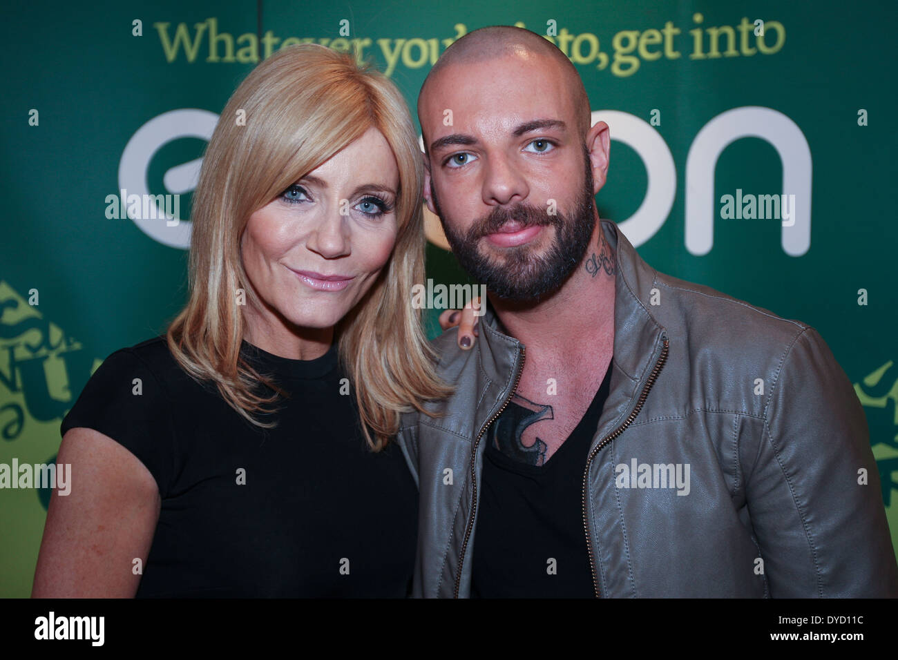 Belfast,UK.12th April 2014. Actress Michelle Collins with a fan William ...