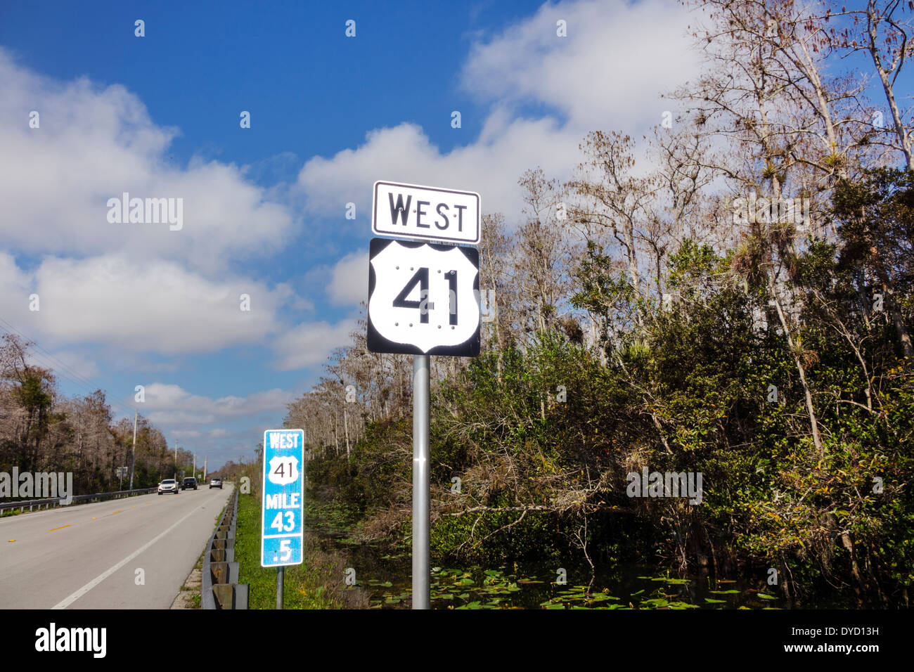 Miami Florida,Tamiami Trail,highway Route 41,Everglades,road sign,bald ...