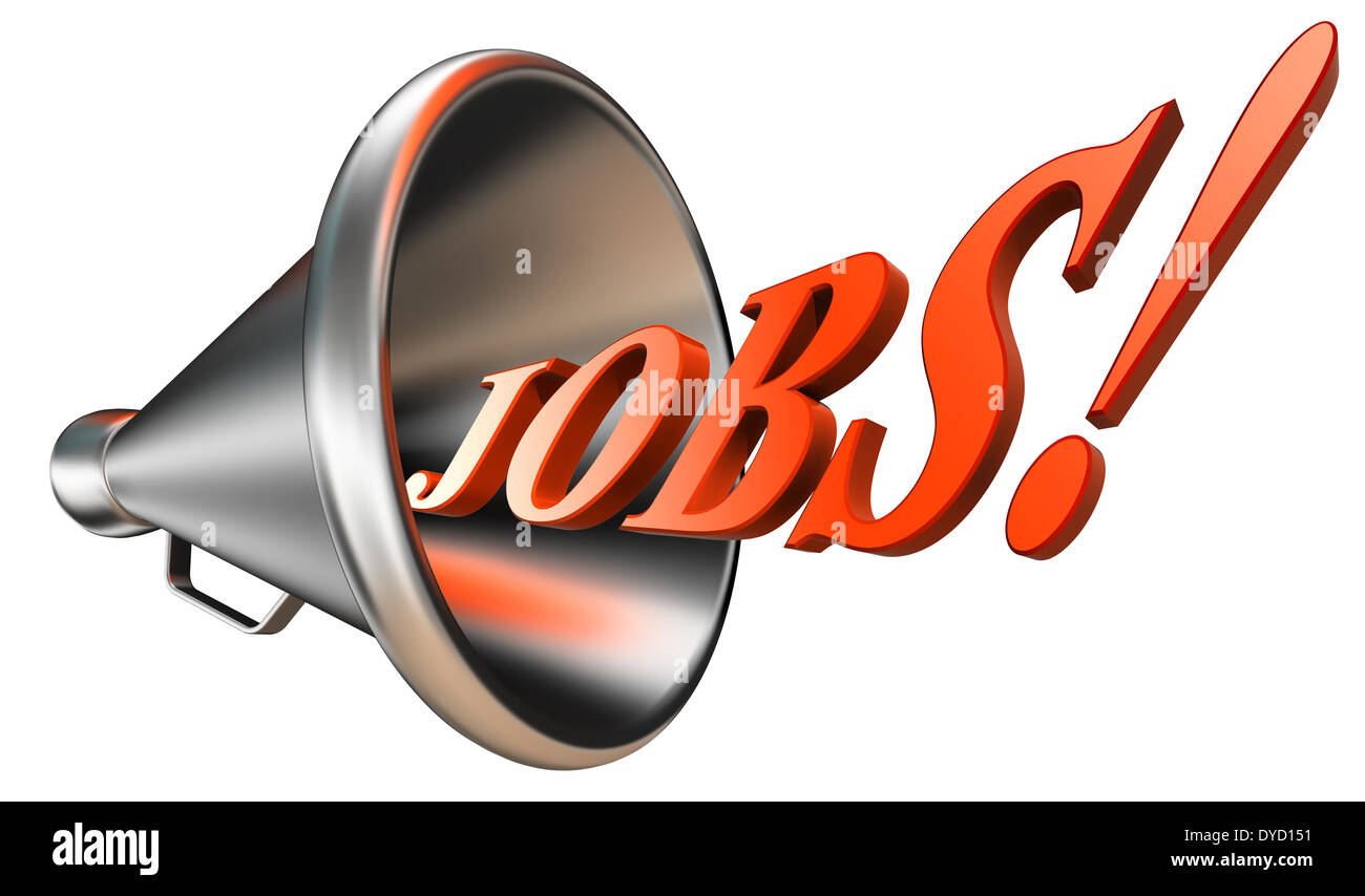 jobs orange word in megaphone on white background. clipping path ...
