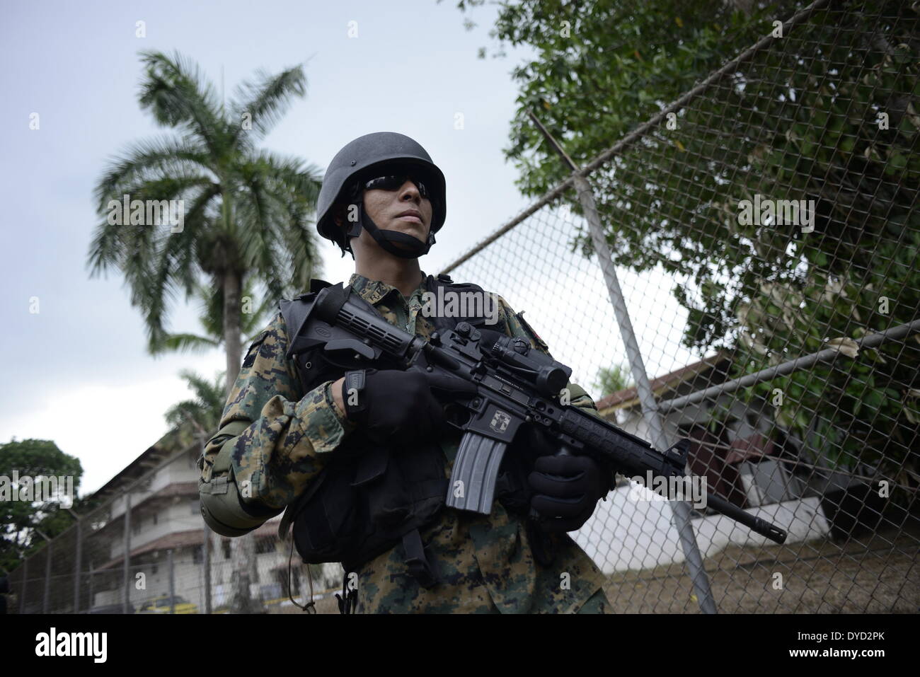 Panama City, Panama. 14th Apr, 2014. A member of the National Borders ...