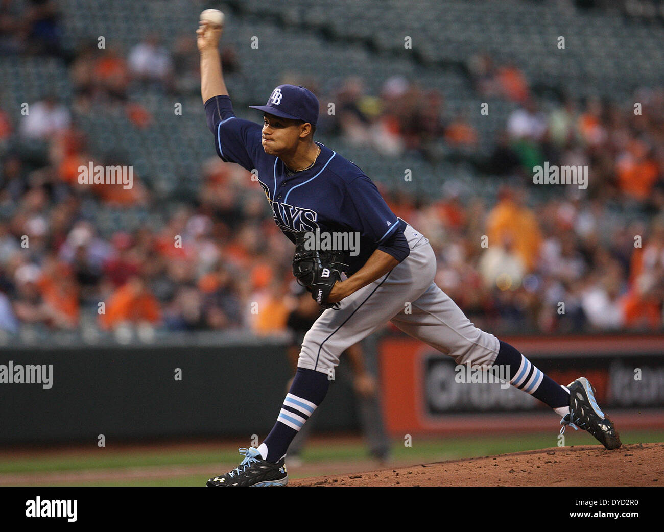 Baltimore, MD, USA. 14th Apr, 2014. Tampa Bay Rays pitcher Chris Archer ...
