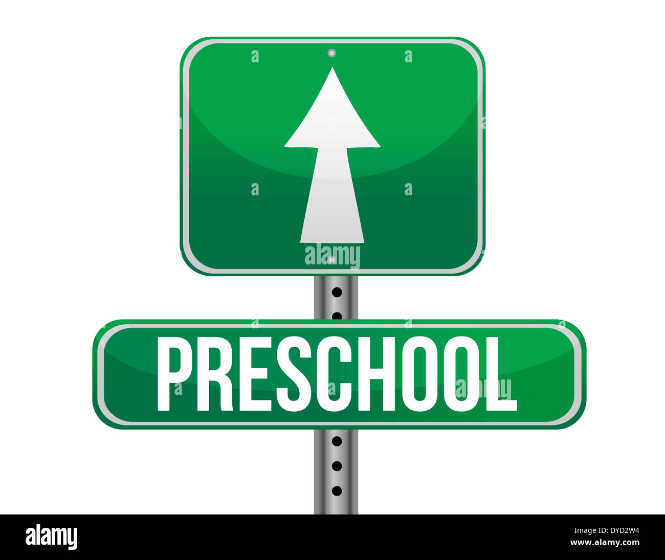 road traffic sign with a preschool concept design over a white ...