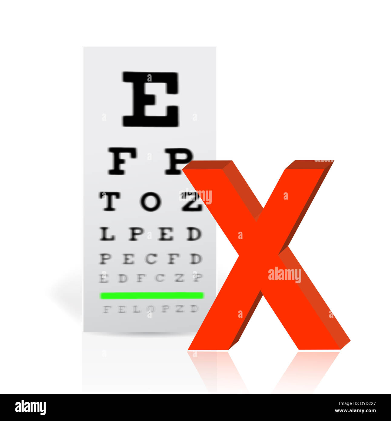 Medical Eye Chart with a x mark. poor vision concept illustration ...