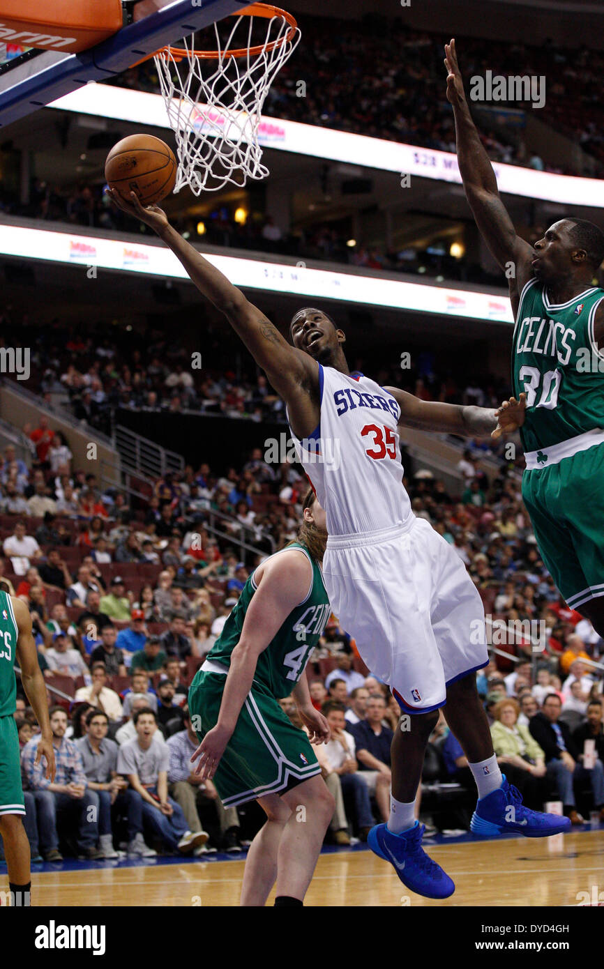 April 14, 2014: Philadelphia 76ers center Henry Sims (35) goes up for ...