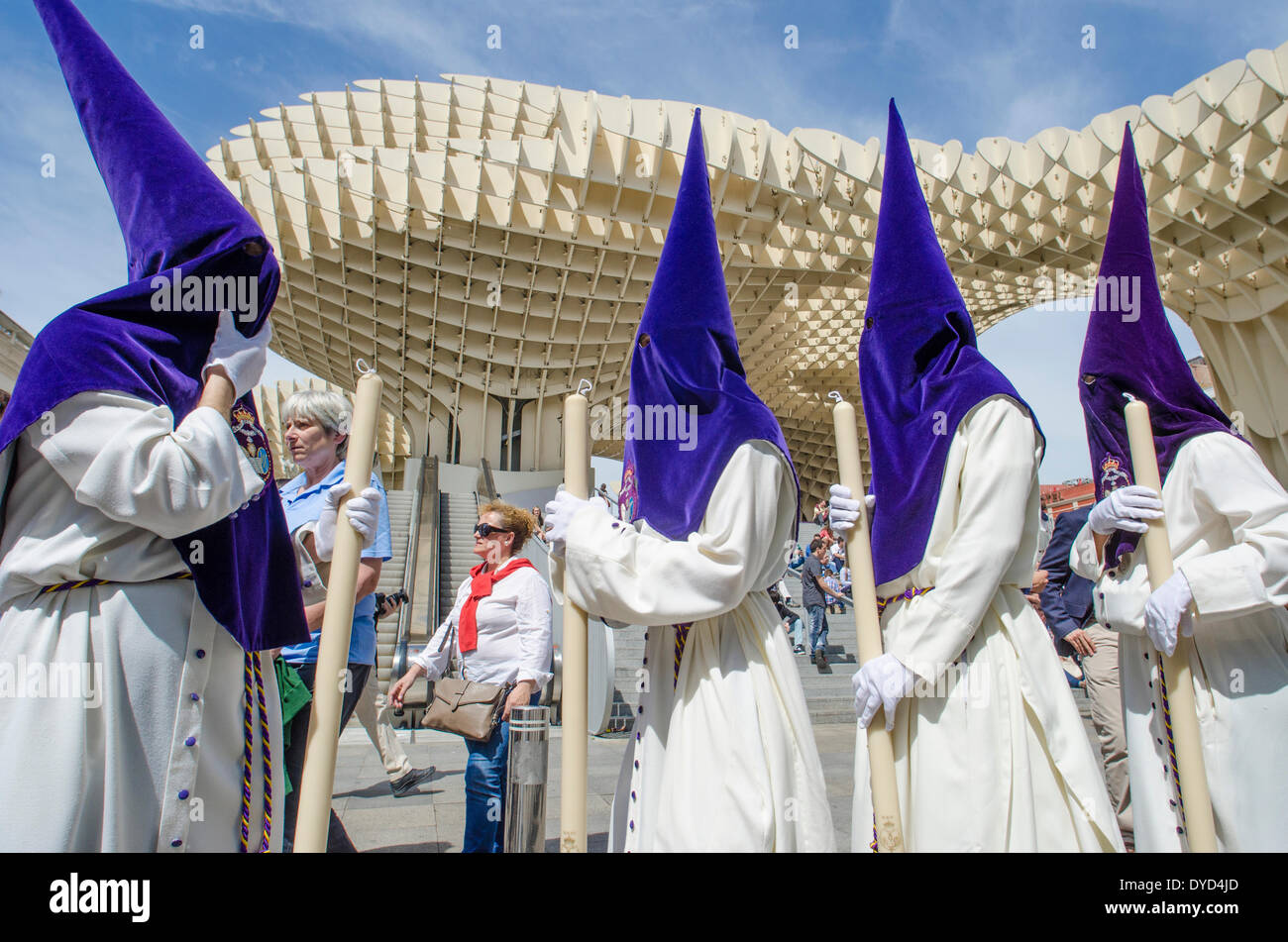 Seville, Spain, 14 april, 2014. Penitents of the brotherhood of "El ...
