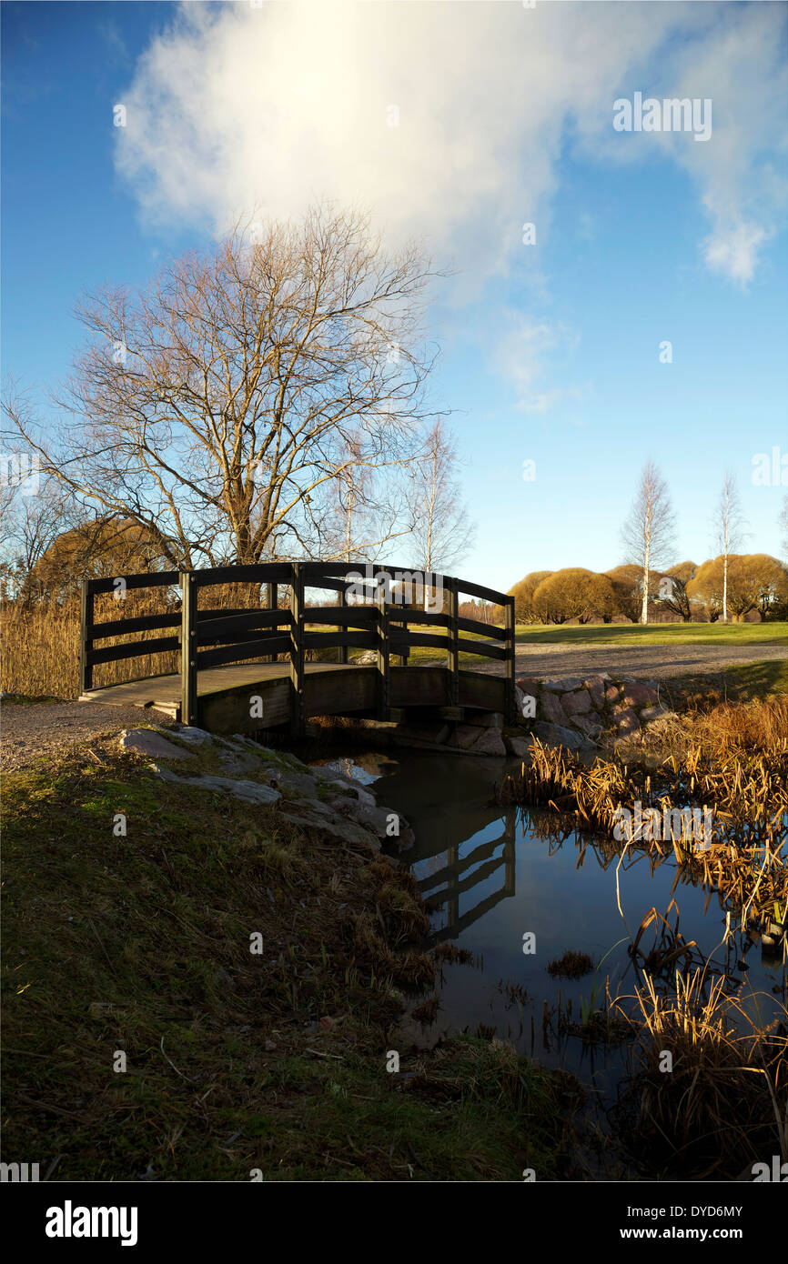 Autumn wooden bridge scenery Stock Photo - Alamy