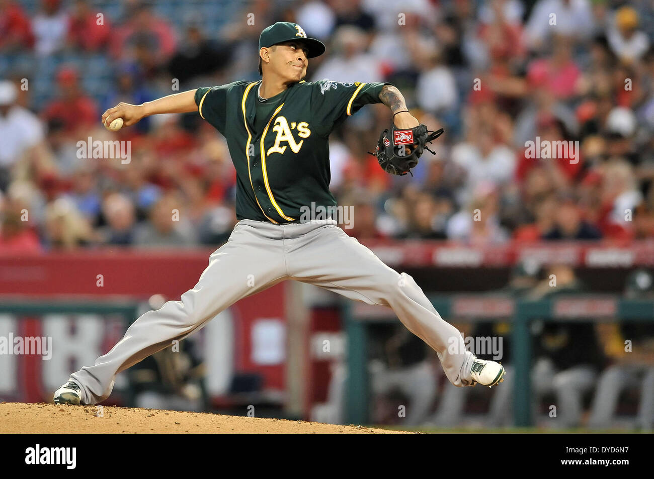 Anaheim, CA. 14th Apr, 2014. Oakland Athletics starting pitcher Jesse ...