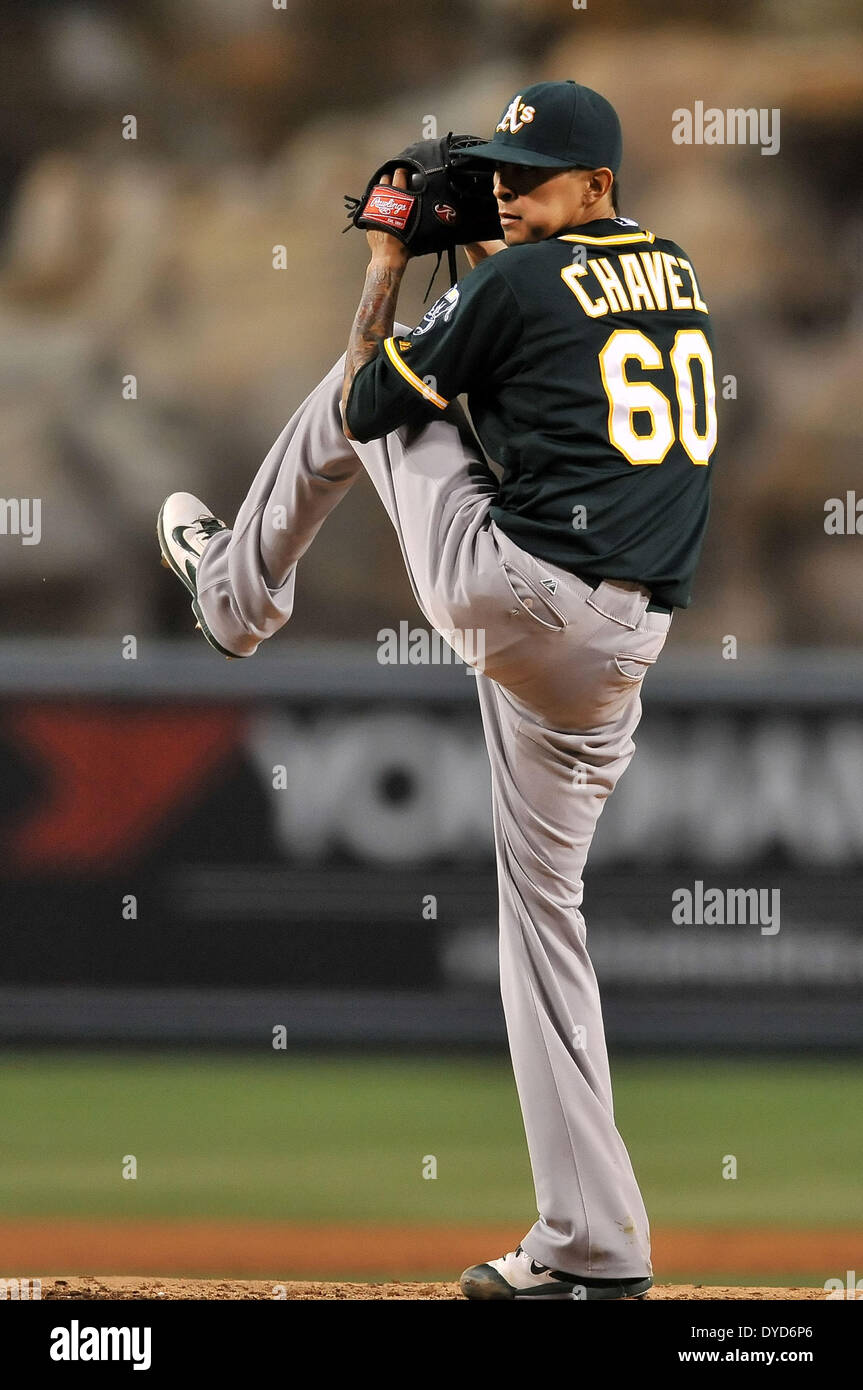 Anaheim, CA. 14th Apr, 2014. Oakland Athletics starting pitcher Jesse ...