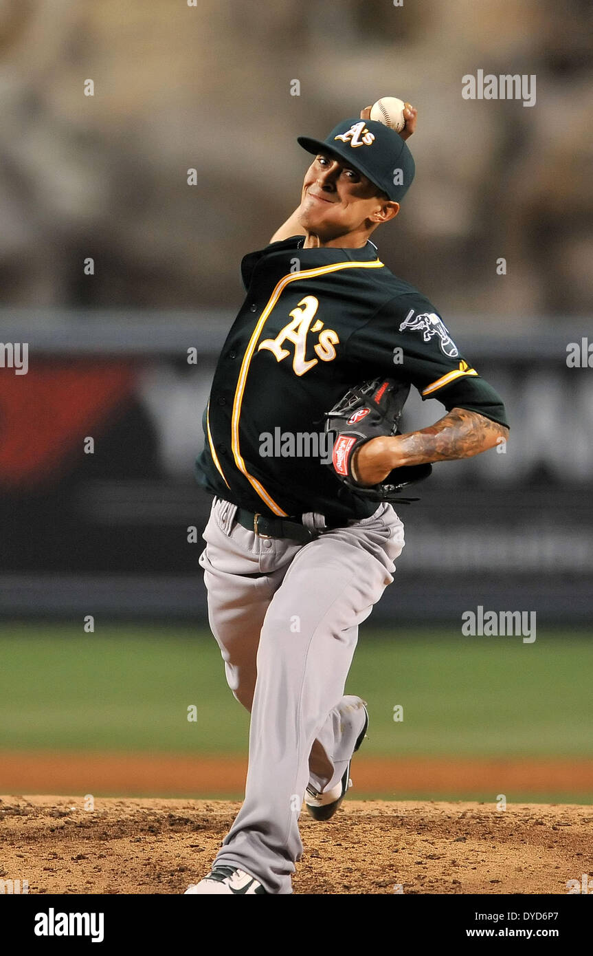Anaheim, CA. 14th Apr, 2014. Oakland Athletics starting pitcher Jesse ...