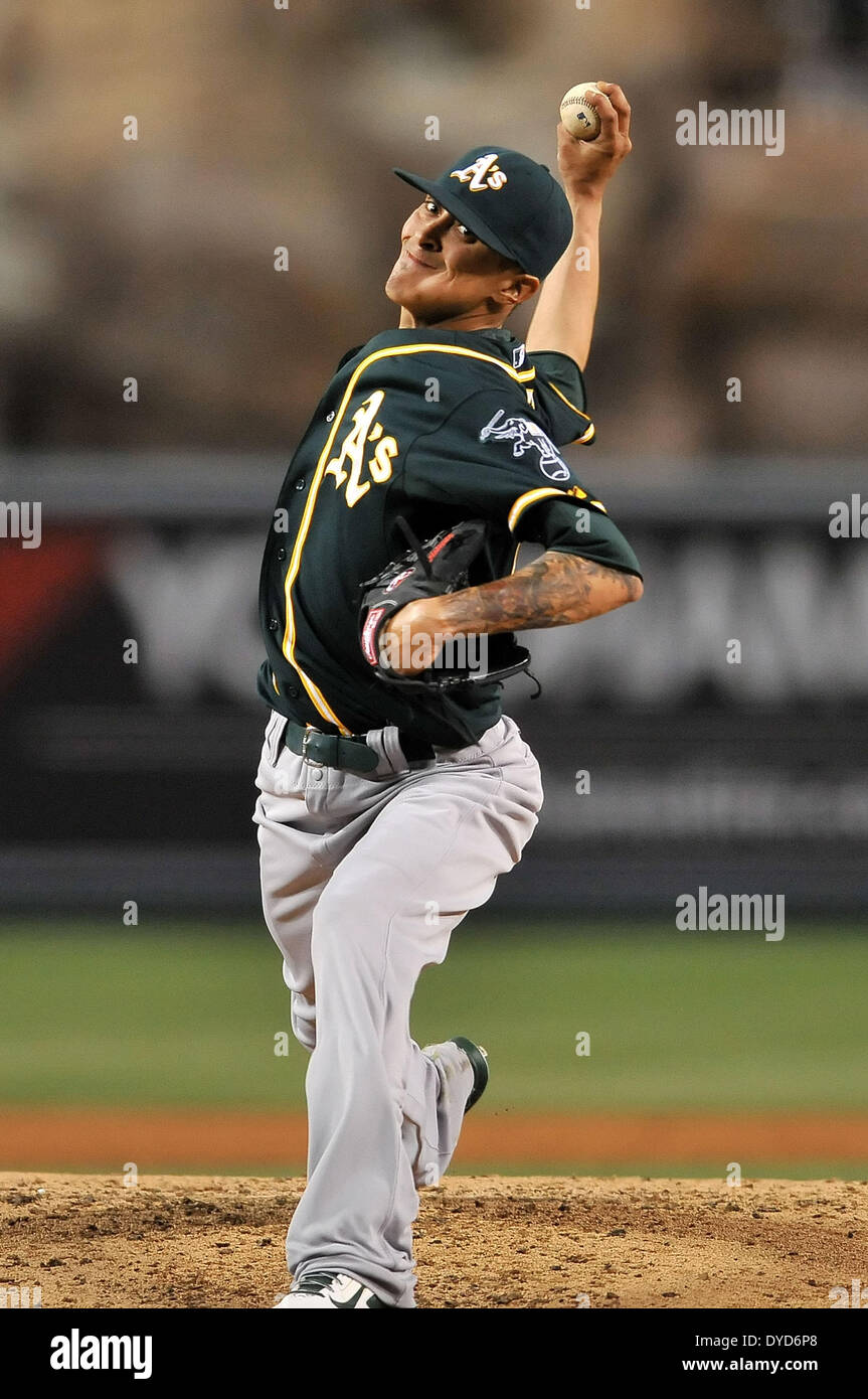Anaheim, CA. 14th Apr, 2014. Oakland Athletics starting pitcher Jesse ...