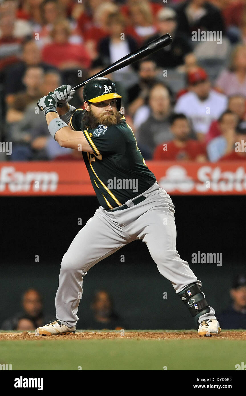 Anaheim, CA. 14th Apr, 2014. Oakland Athletics catcher Derek Norris #36 ...