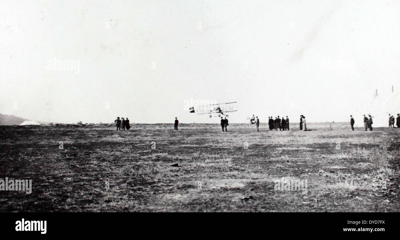 This photo features a Curtiss Pusher, an early biplane aircraft ...