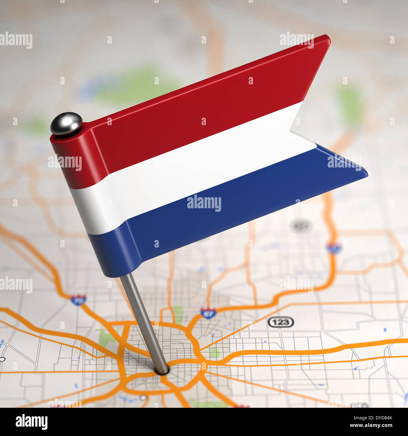 Small Flag of Netherlands Sticked in the Map Background with Selective ...